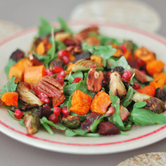 Roasted Root Vegetable Salad with Pomegranate Ginger Dressing
